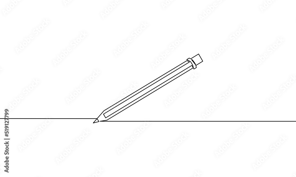 Continuous line drawing of pencil, vector illustration, object one line ...