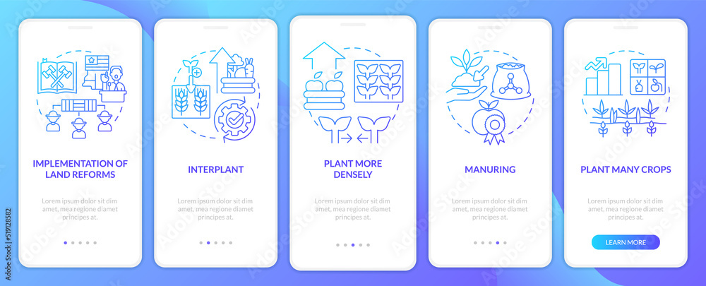 Increasing Farming Productivity Blue Gradient Onboarding Mobile App Screen Walkthrough 5 Steps