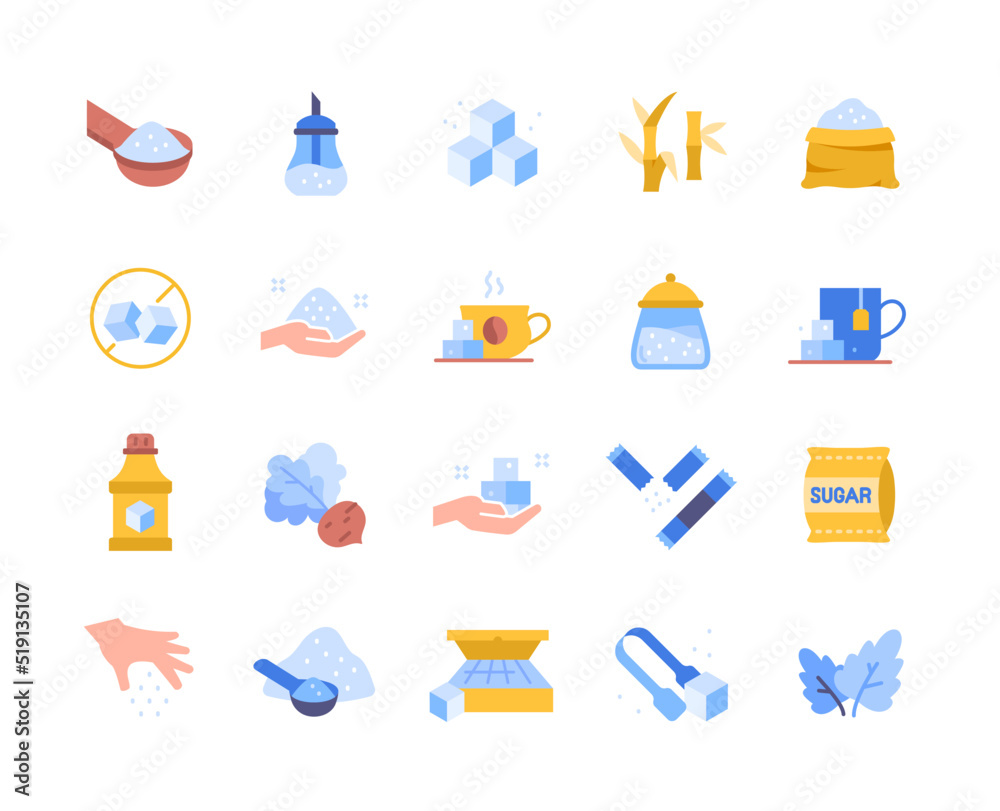Set of Sugar Colorful Icons. Stickers with sweet drinks, sugar syrup ...