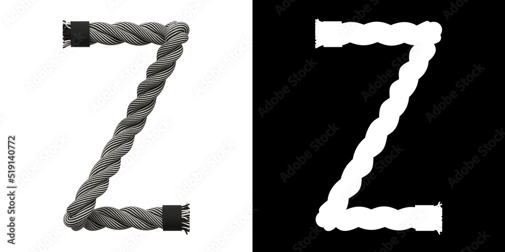 Letter Z made of rope woven from white and black threads, isolated on ...