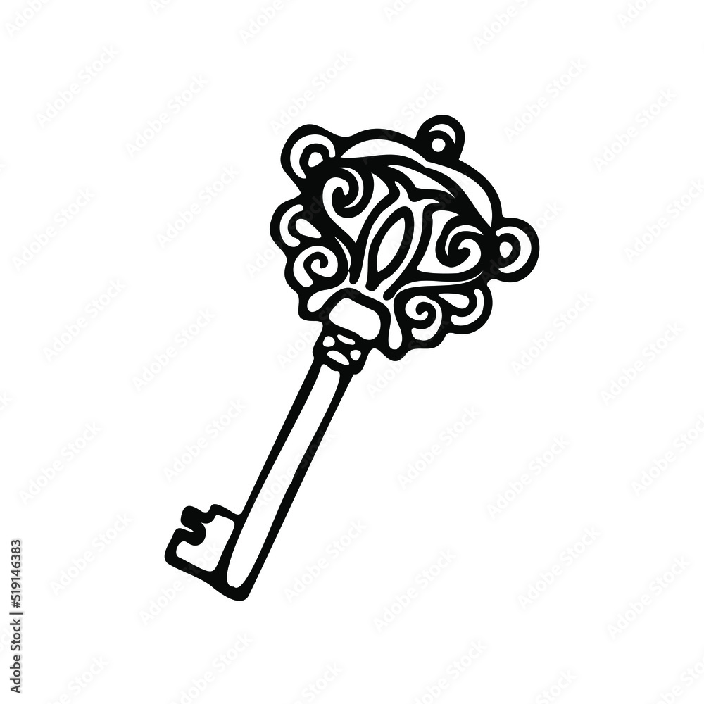 An old beautiful key with monograms and patterns. The key icon or logo ...