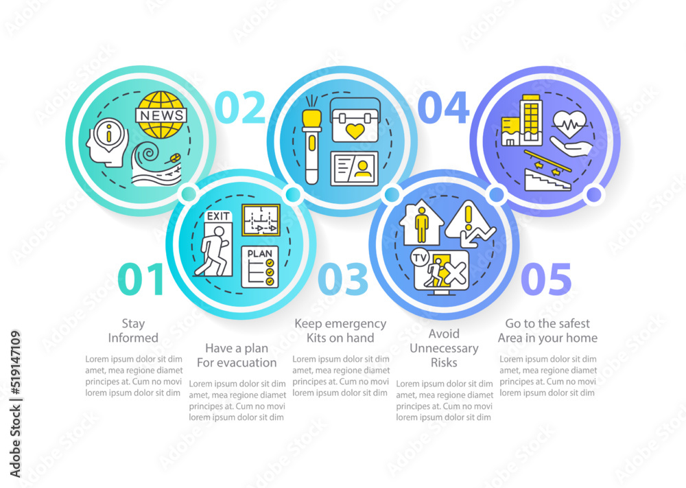 Disaster preparedness circle infographic template. Evacuation plan ...