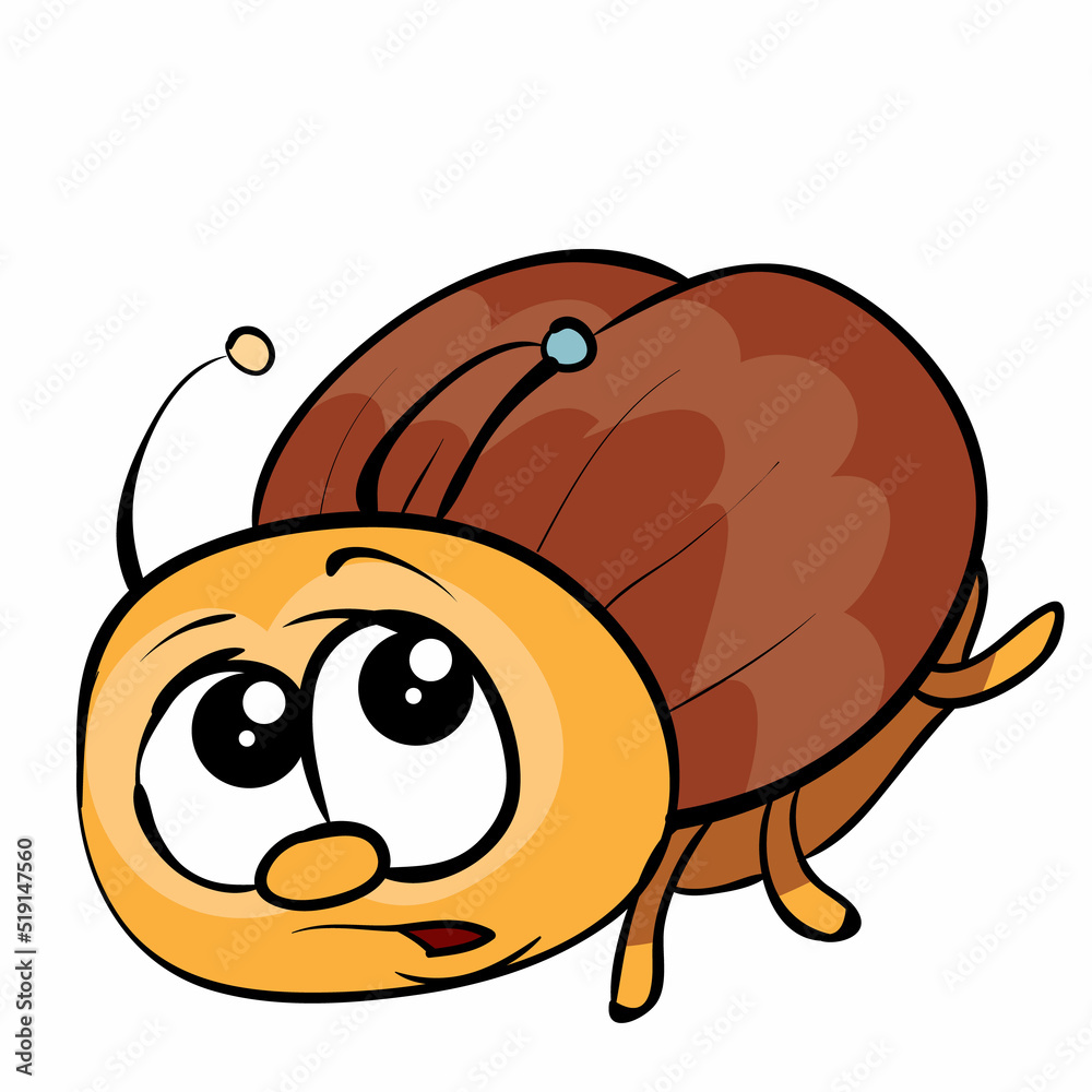 cute brown beetle character with big eyes scared of something and ...