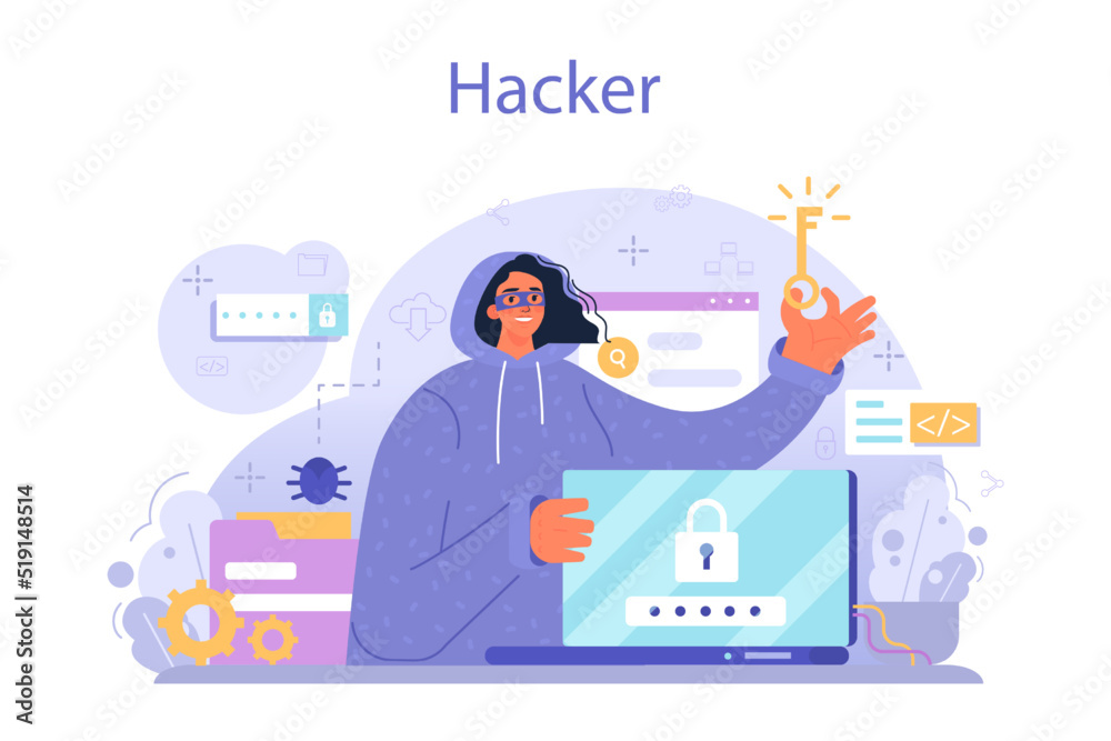Hacker concept. Cyber attack, thief stealing personal data and money ...