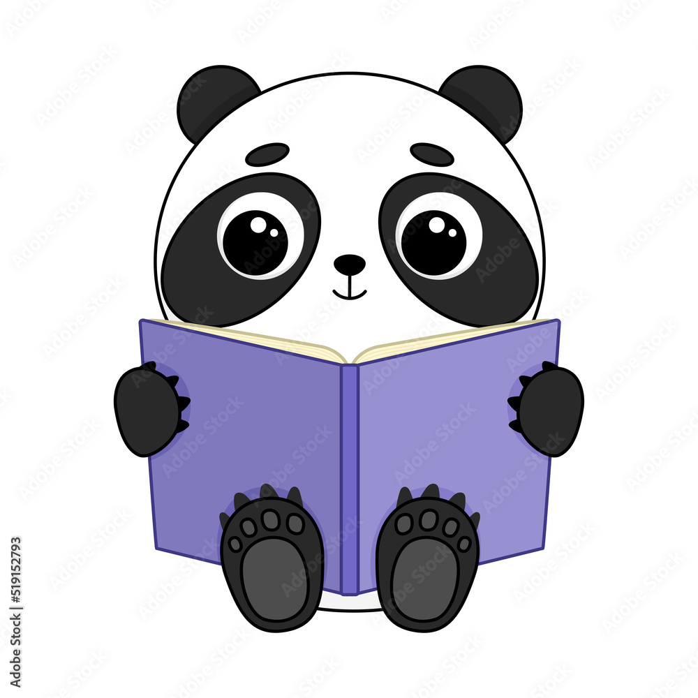 Cute cartoon panda reading book isolated on white background. Vector ...