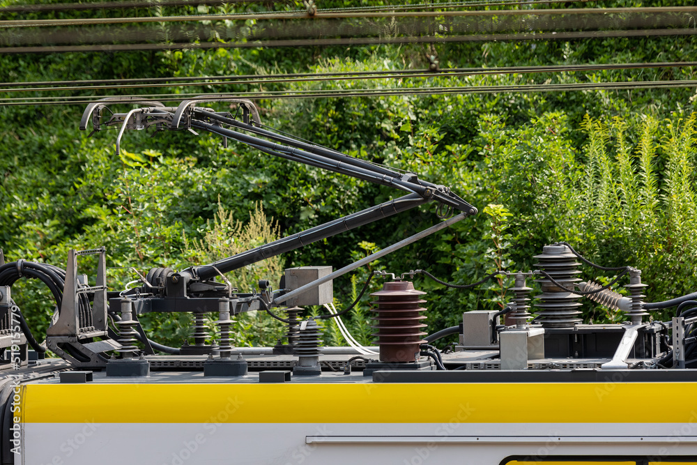Electric train trolley pole, railway electrification system, overhead ...