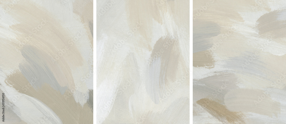 Neutral abstract art background set. Hand painted textured acrylic ...