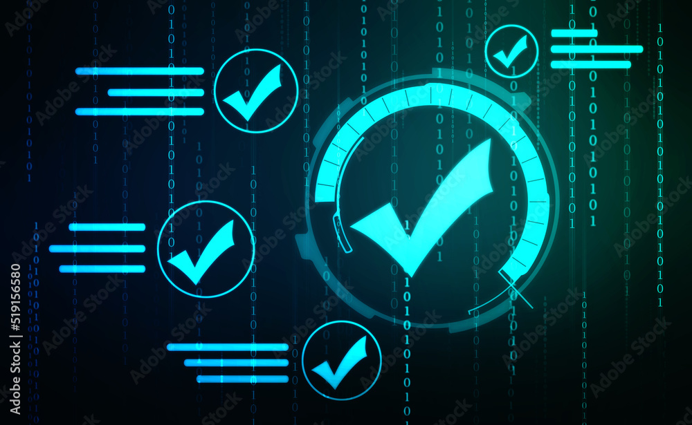 Check Mark on Abstract Blue Backgroud. Quality Control, Guarantee ...