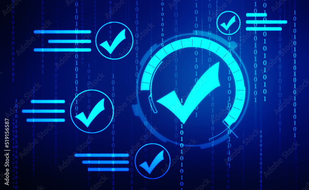 Check Mark on Abstract Blue Backgroud. Quality Control, Guarantee ...