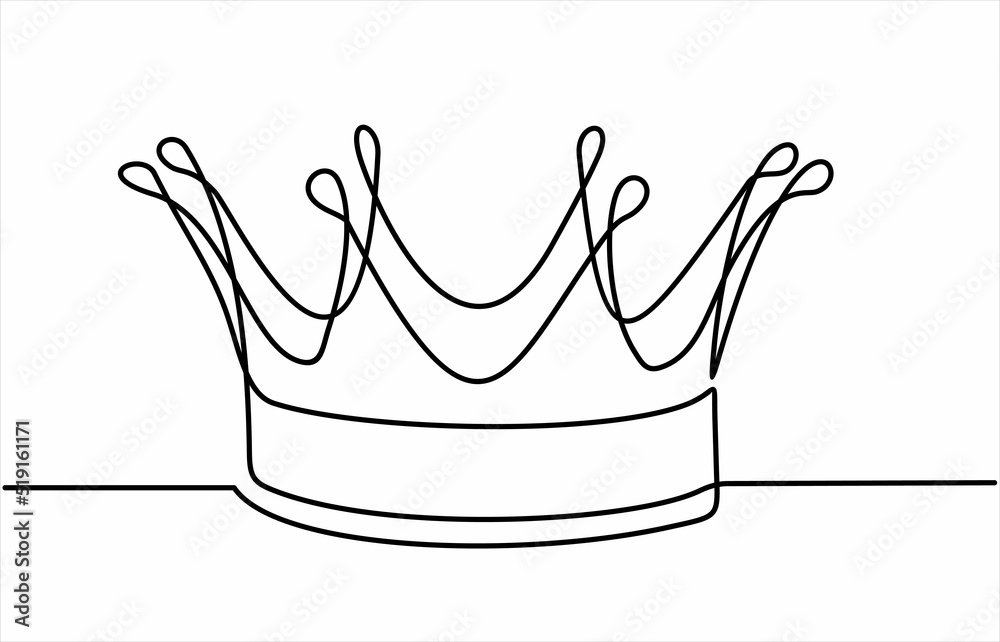 One line drawing of isolated vector object - crown. Continuous one line ...