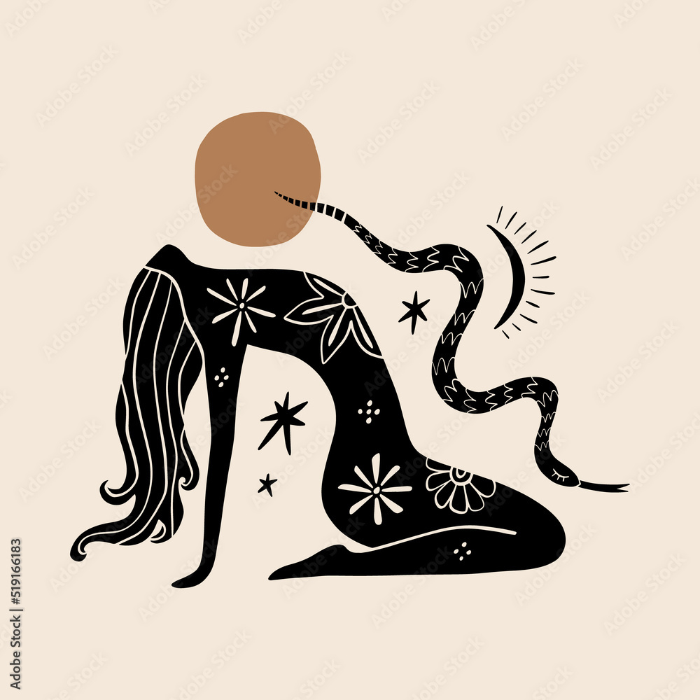 Goddess of Snakes. Queen or Princess. Woman with snake clipart ...
