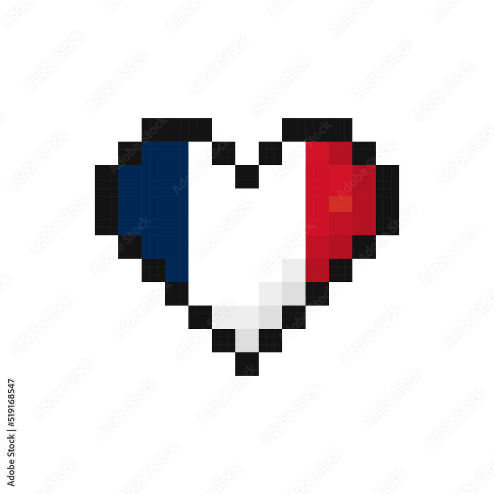 Pixel art France flag in the shape of a heart. Vector illustration ...