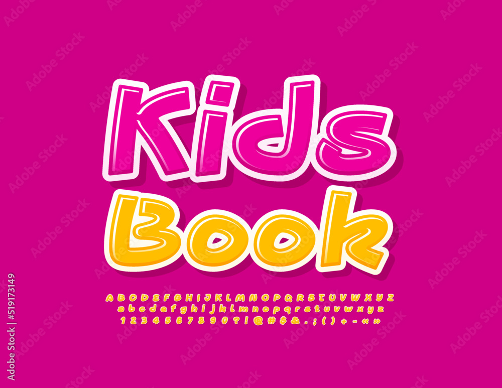 Vector creative banner Kids Book. Handwritten Yellow Font. Artistic set ...