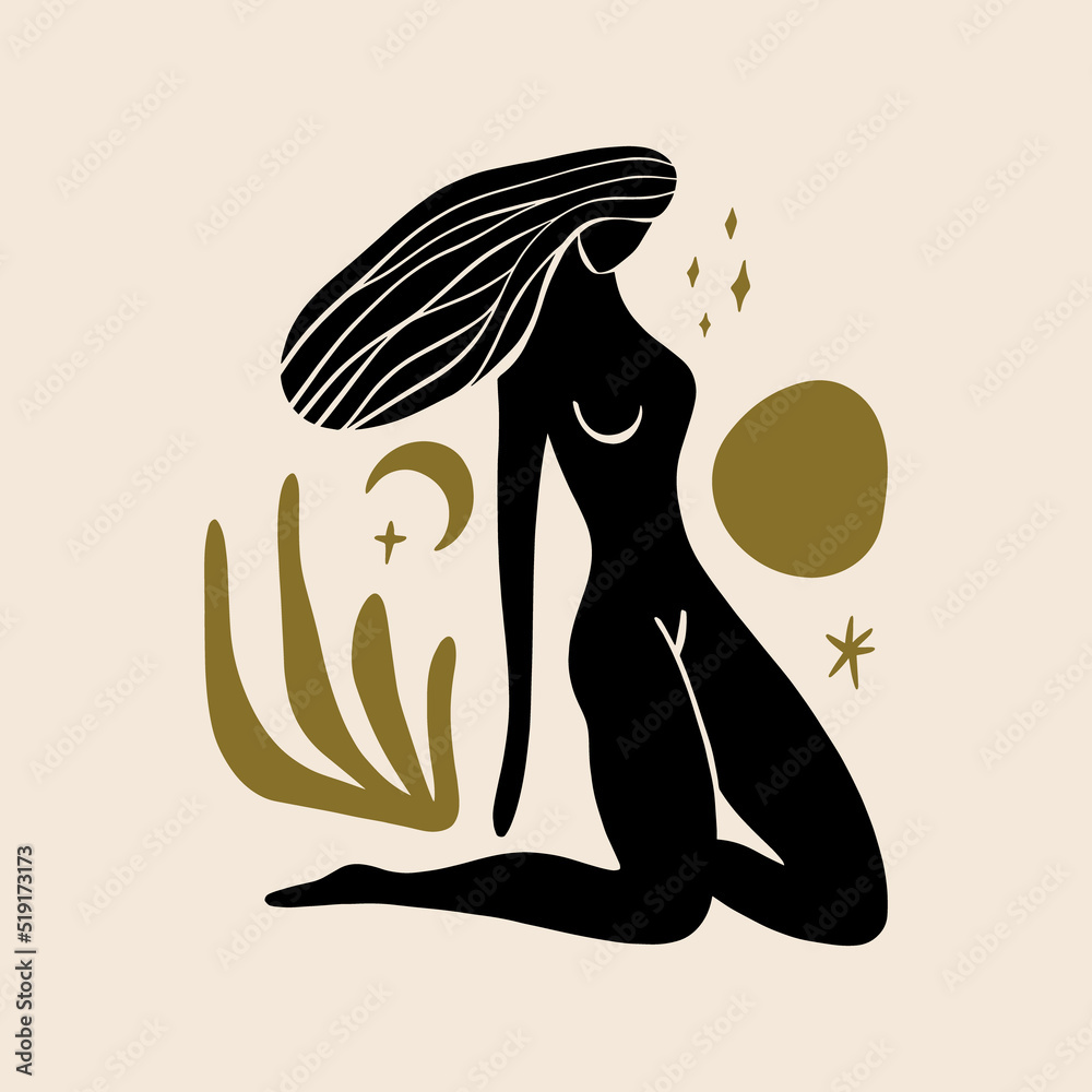 Divine Goddess Vector Clipart Illustration Boho Sacred Magic Woman
