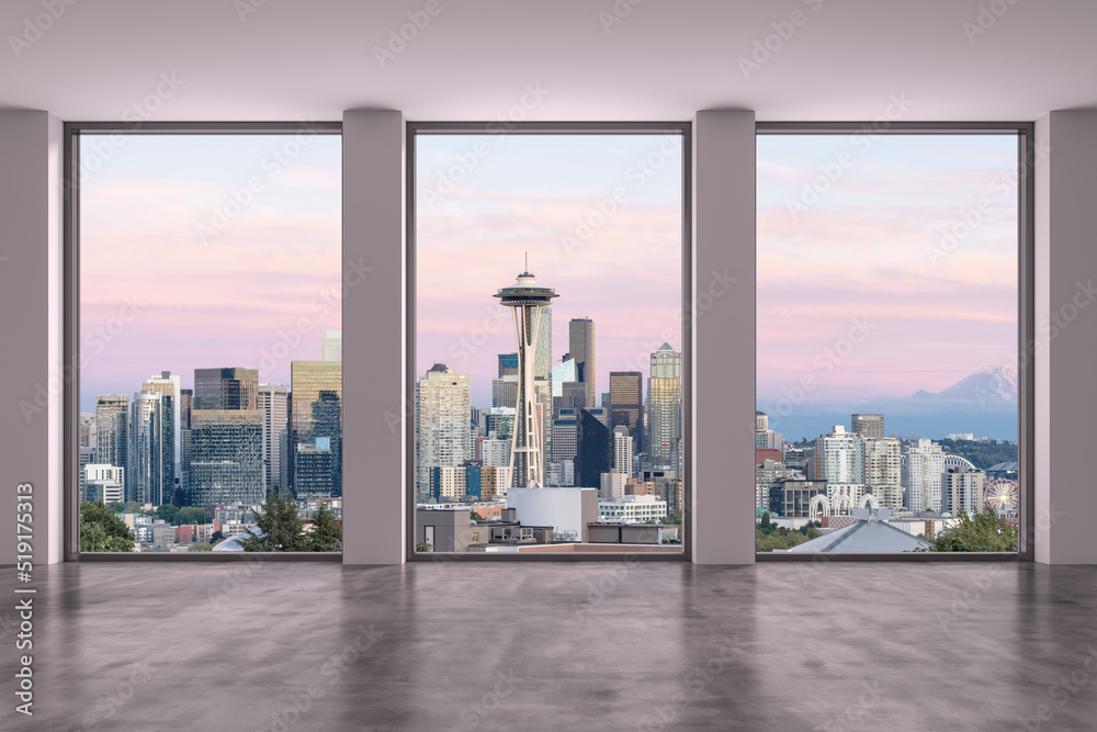 Empty room Interior Skyscrapers View. Cityscape Downtown Seattle City ...
