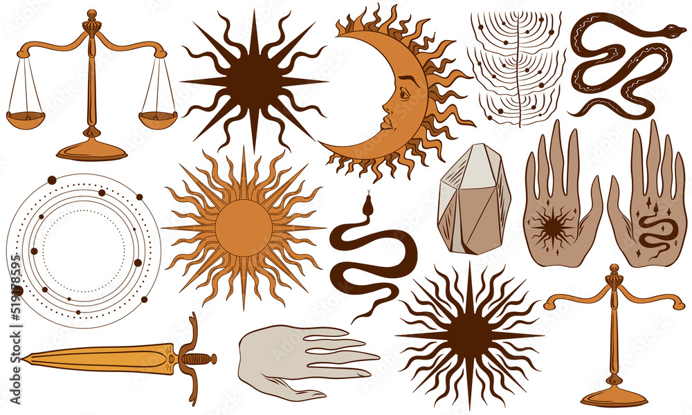 halloween clipart set, flat illustration with witchcraft and occult ...