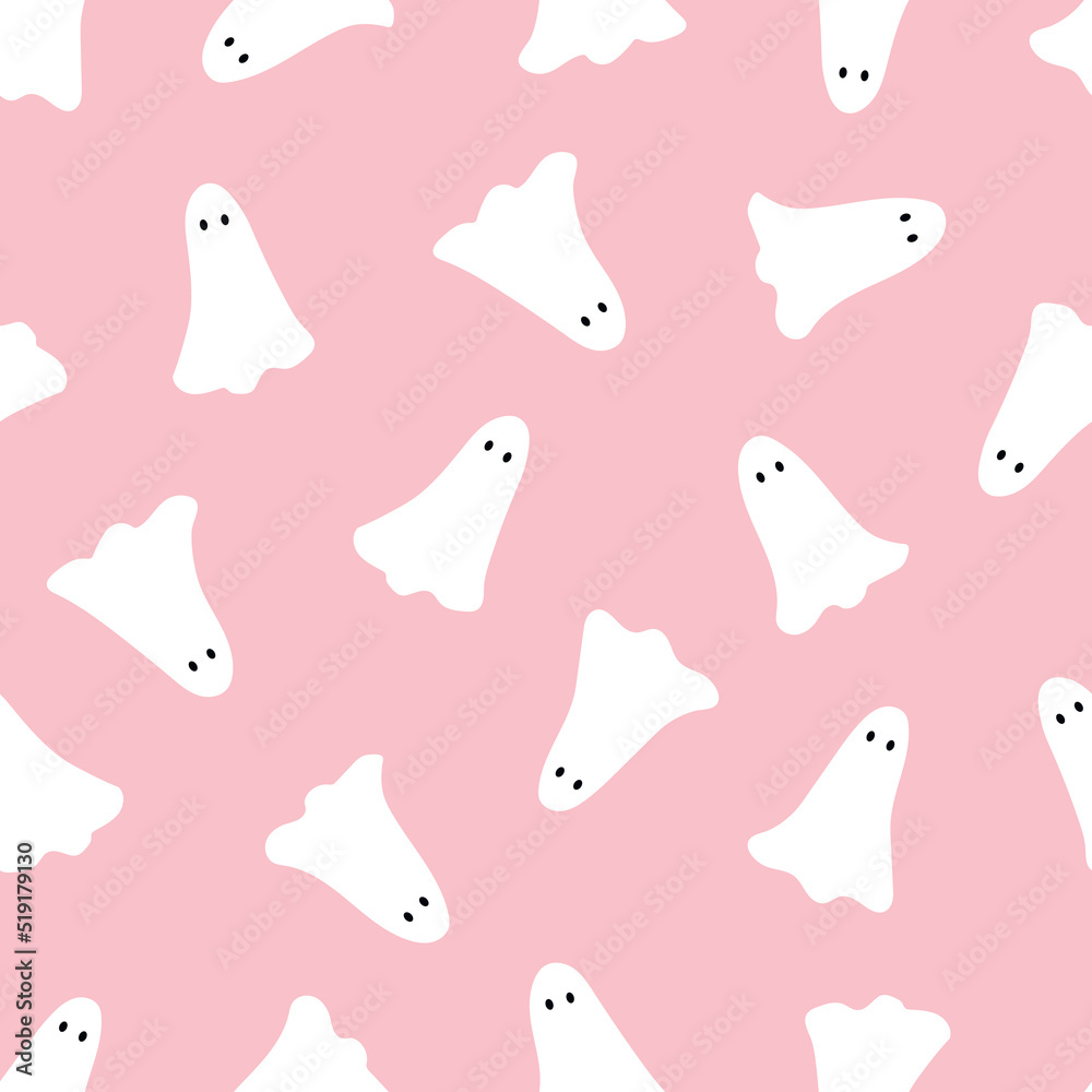 Pink Halloween ghost seamless pattern vector illustration Stock Vector ...