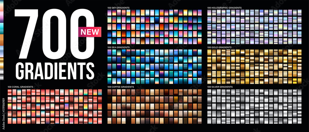 Vector mega set of gradients. Big collection colorful metallic gradient ...
