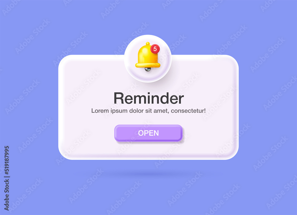 Vetor de Notifications page. Reminder 3D Illustration, Business ...