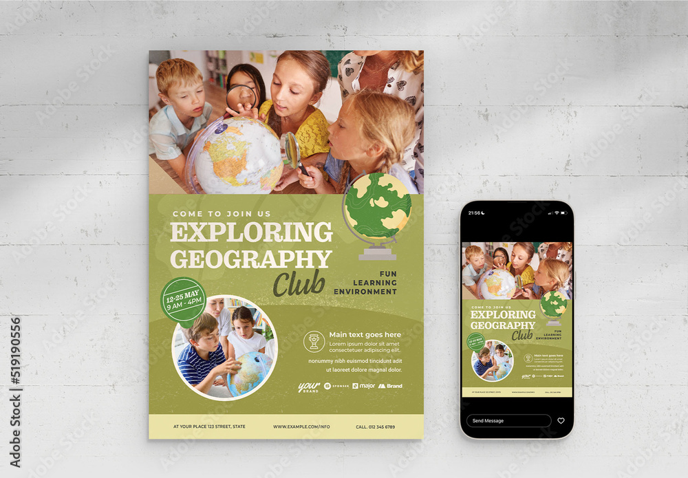 Geography School Education Flyer Poster Stock Template | Adobe Stock