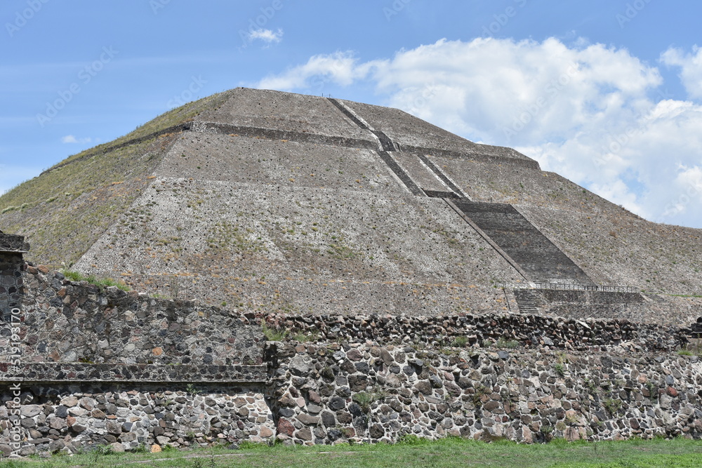 Aztec Pyramid of the Sun God with Foreground Wall on Avenue of the Dead ...