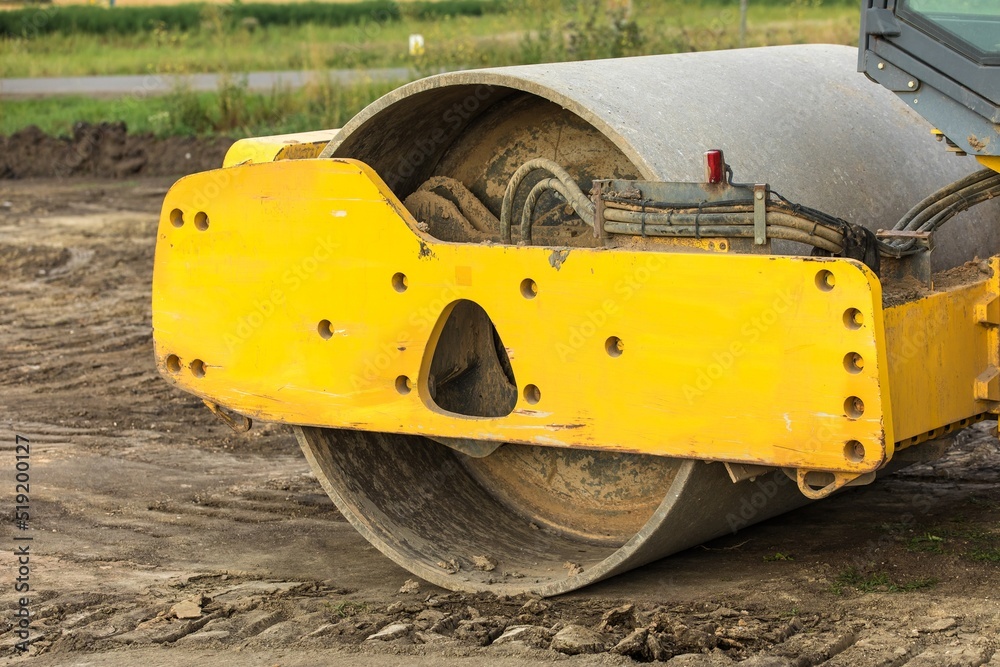 Heavy Vibration roller at compaction pavement works during road ...