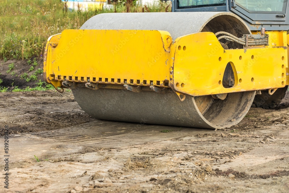 Heavy Vibration roller at compaction pavement works during road ...