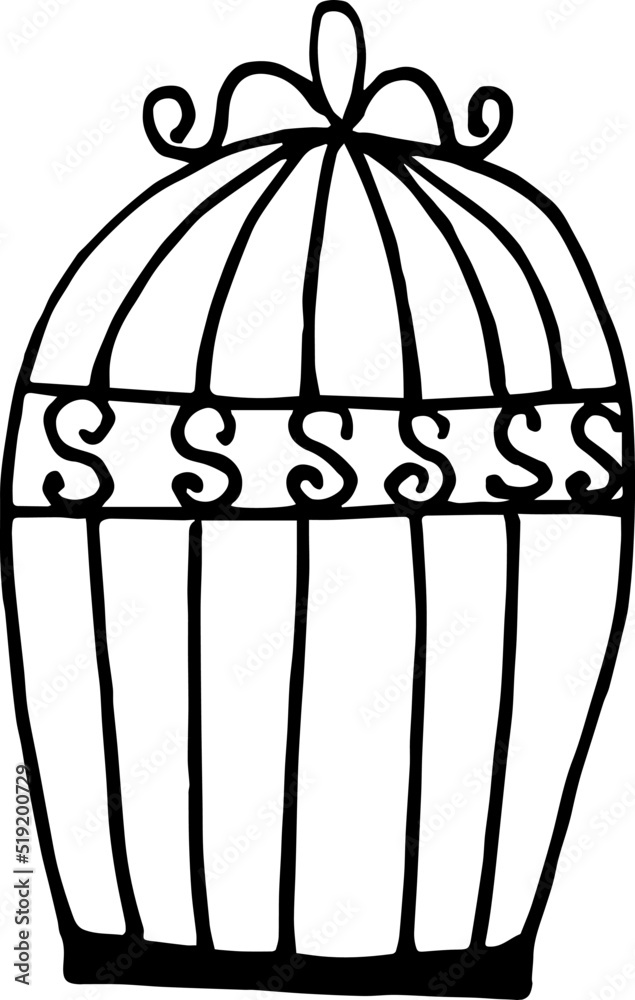 Bird's cage illustration. Hand-drawn doodles illustration. Line art ...