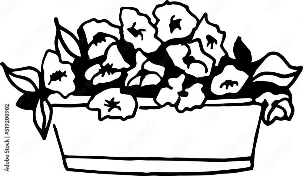 Flower pot Illustration. Hand-drawn doodles illustration. Line art ...
