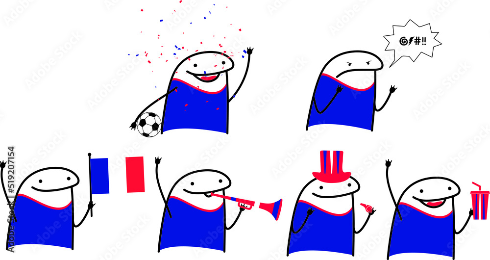 Meme internet: flork pack France fan soccer. Vector stkech. Comic ...