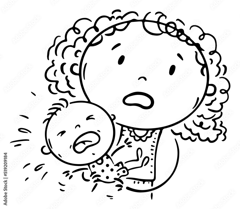 Line drawing of a baby is crying and mother in panic Stock Vector ...