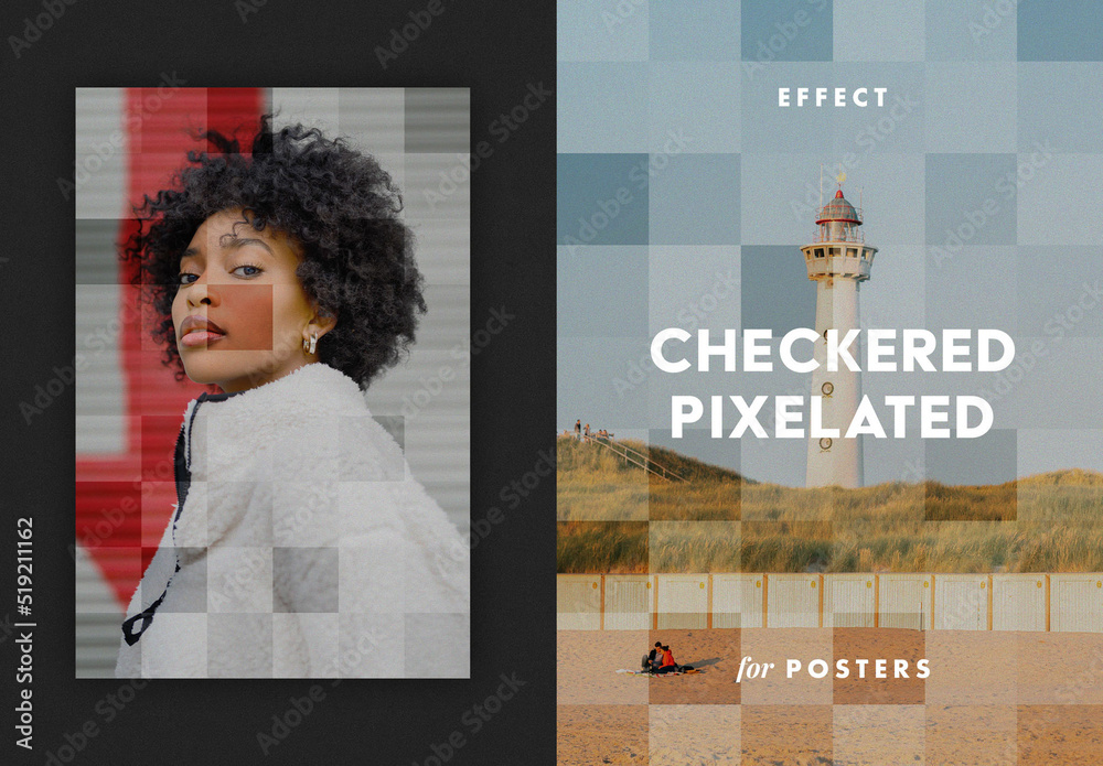 Checkered Pixelate Poster Photo Effect Mockup Stock Template | Adobe Stock