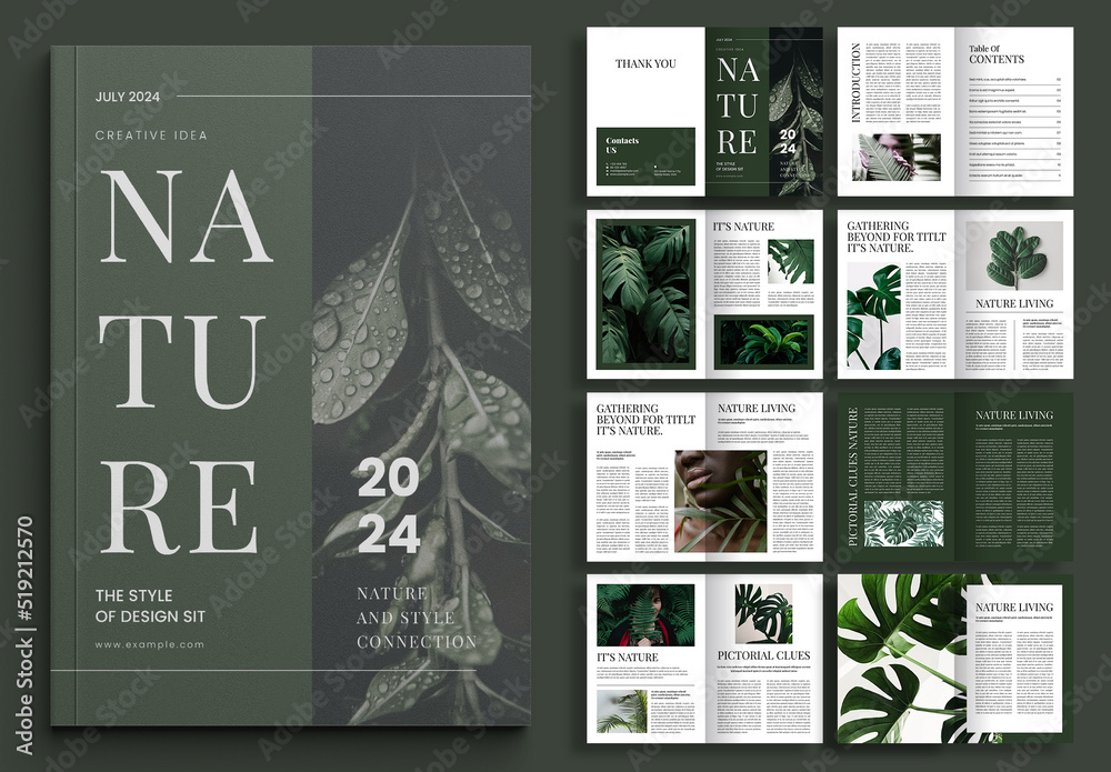 Nature Brochure Layout with Green Accents Stock Template | Adobe Stock
