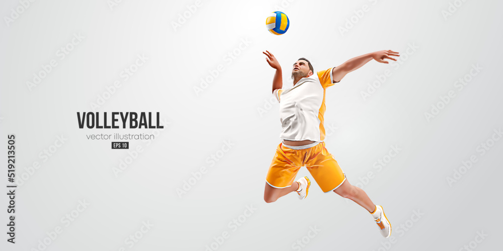Realistic silhouette of a volleyball player on white background ...
