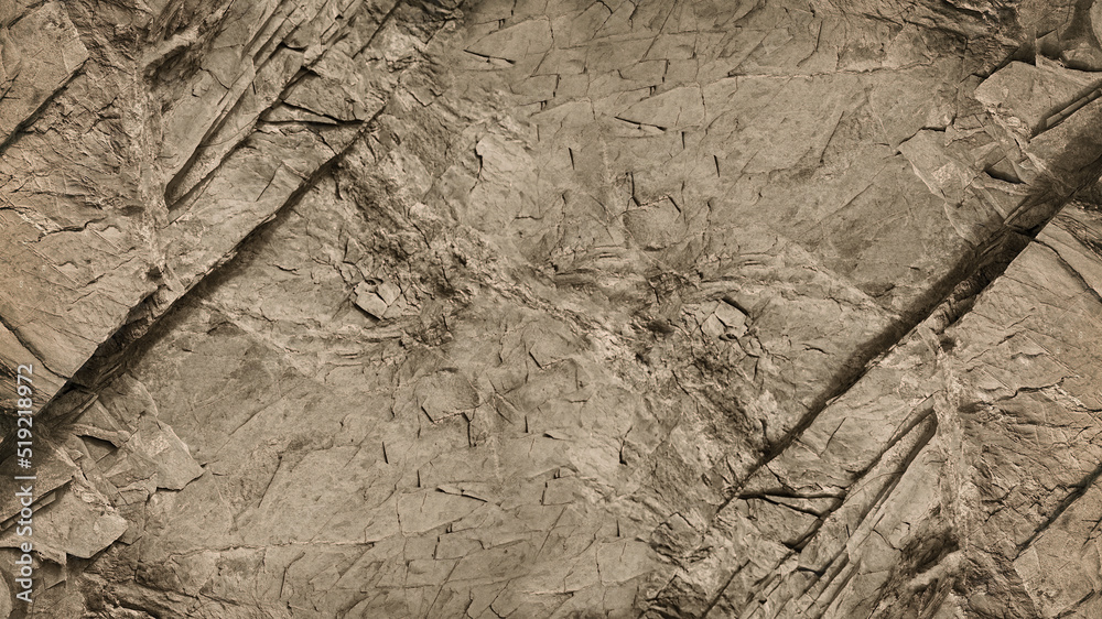 Light brown rock texture. Rough mountain surface with cracks. Close-up ...