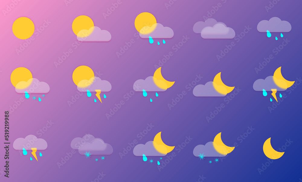 weather icons from day to night in glass morphism style Stock Vector ...