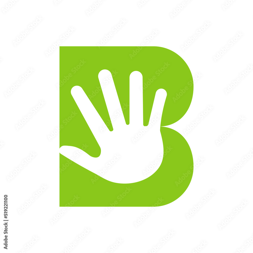 Letter B Hand Logo Concept For Hand Care, Charity Sign and Donation ...