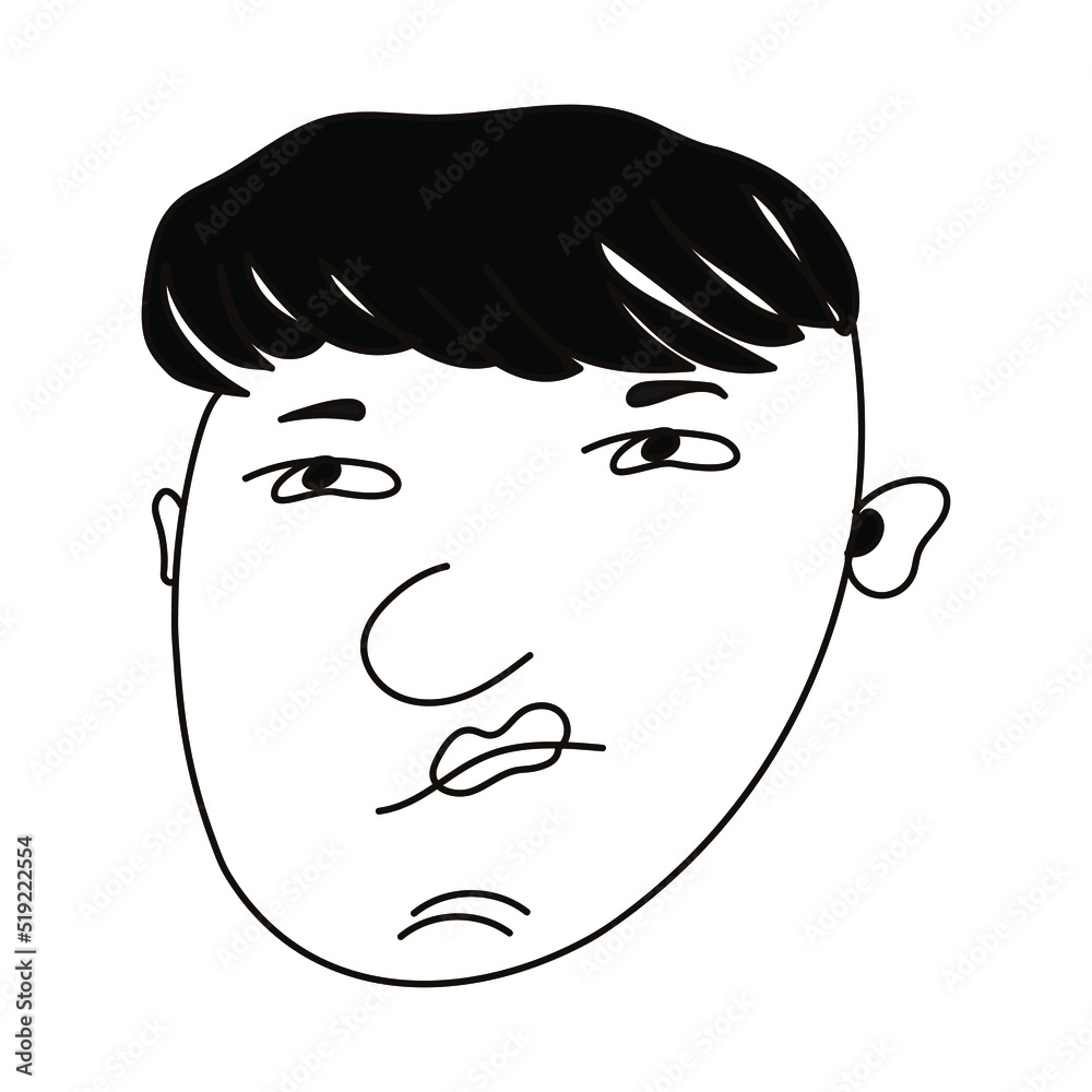 Distrustful, contemptuous face of a guy, monochrome head of a man on a ...