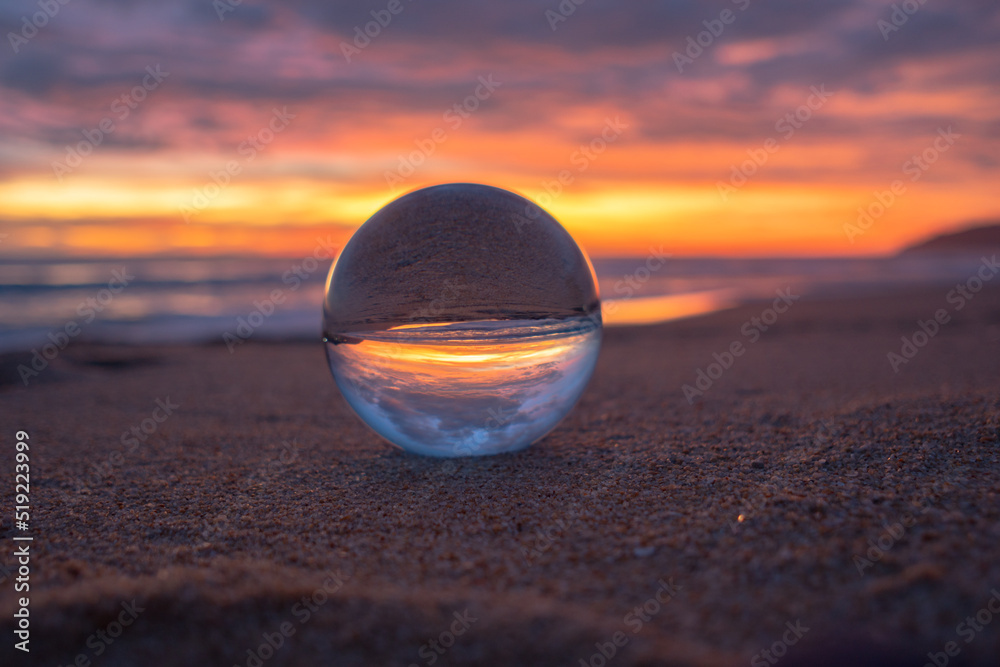 view of beautiful nature at sunset inside crystal ball..stunning sunset ...