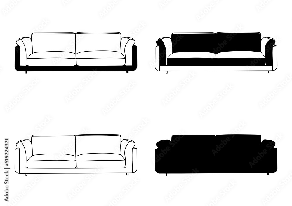 Set, silhouette outline, sofa, couch, couch, daybed, chaise longue ...