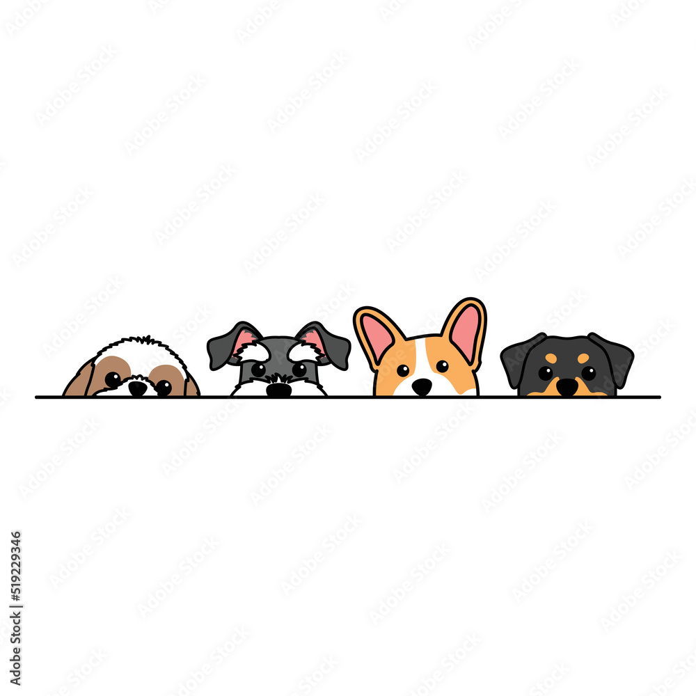 Cute dogs peeking cartoon, vector illustration Stock Vector | Adobe Stock