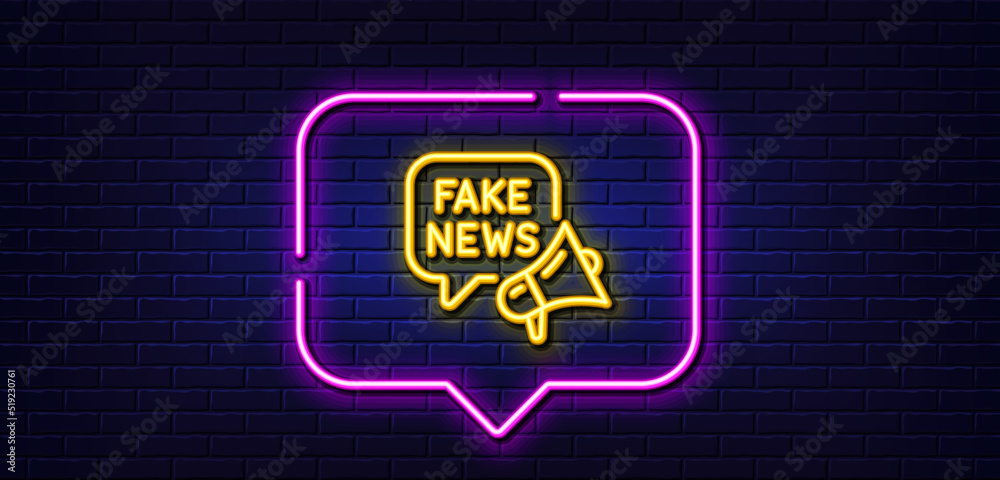 Neon light speech bubble. Fake news line icon. Propaganda conspiracy ...