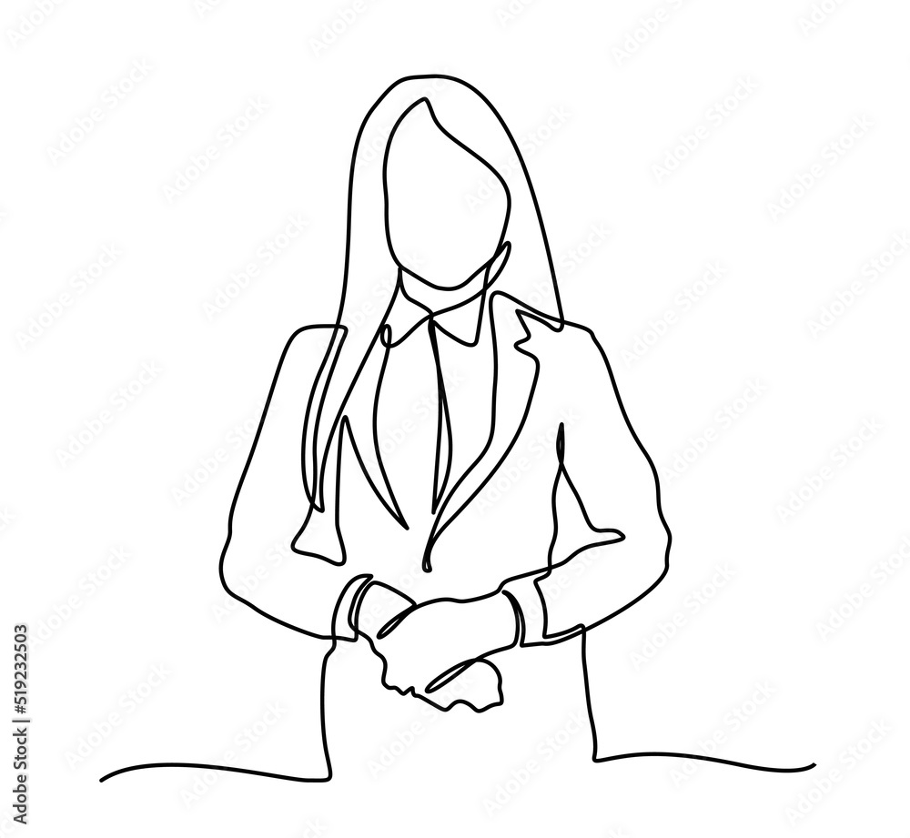 Business woman standing line art. Office worker concept. One line ...