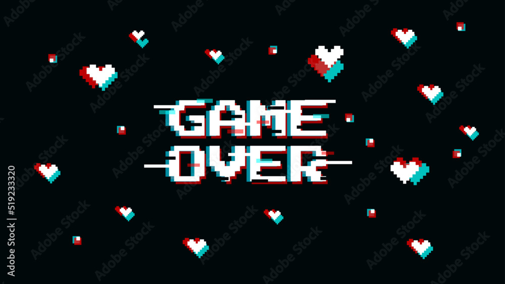 Game finish vector illustration. Black background with text game over ...