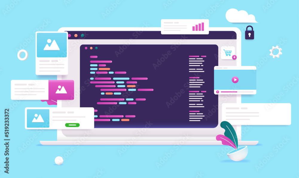Computer programming - Vector illustration of laptop with code on ...