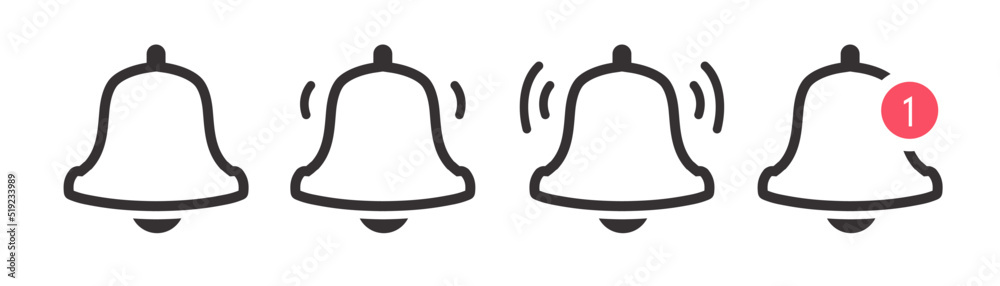 Notification bell icons set line style isolated on white background for ...
