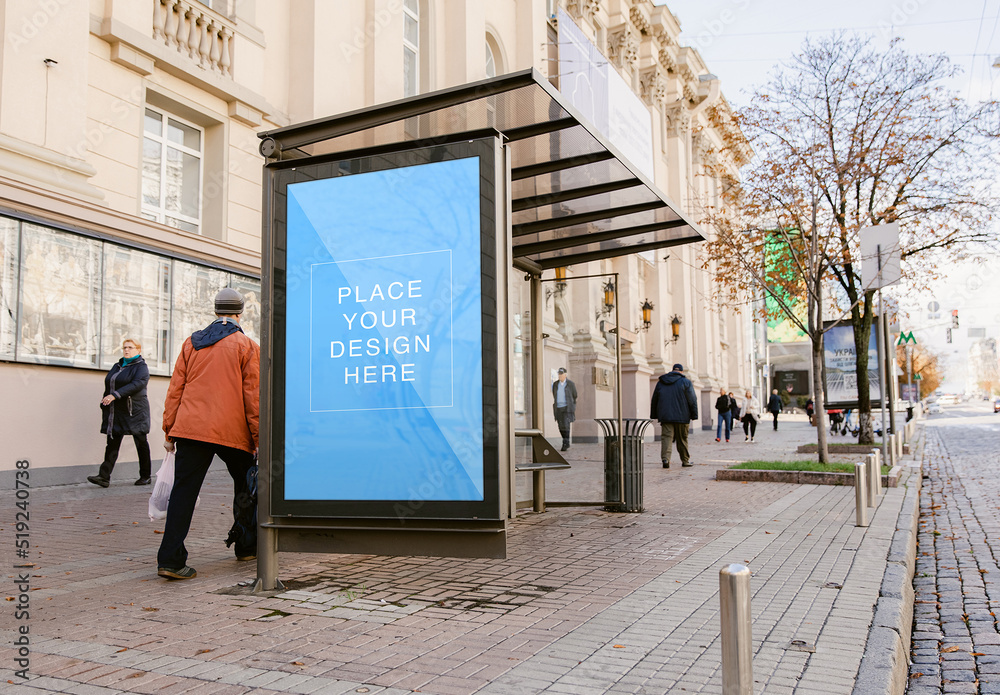 Bus Stop Billboard Template Lightbox Poster Mockup Stock Template ...