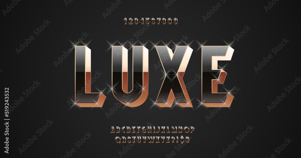 Vector luxury font 3D bold gold style modern typography. Alphabet for ...