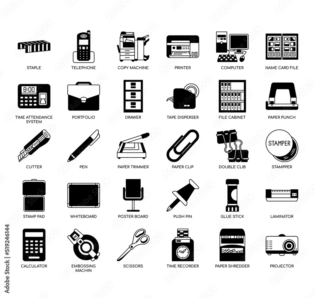 Set of office equipment thin line icons for any web and app project ...