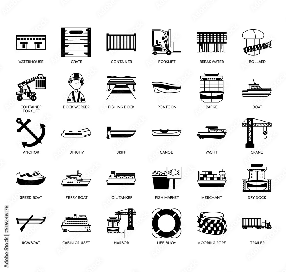 Set of Port thin line icons for any web and app project. Stock Vector ...